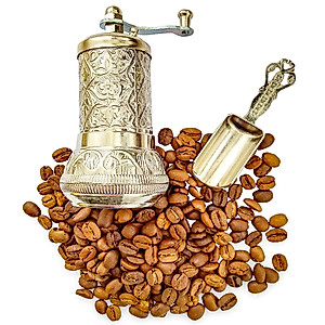 Pepper Salt Coffee Grinder - 3 in One - Turkish Coffee Mill - with Spice Shovel Spoon - Salt Shaker - Zinc Alloy Casting Best Carving Metal - Adjustable Coarseness - Silver Color Design (Silver)