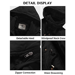 WenVen Men's Heavy Military Sherpa Lined Hooded Parka Jacket Winter Coat Black M