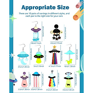 Yinkin 10 Pairs UFO Aliens Earrings for Women Space Weird Acrylic Earrings Flying Saucer Dangle Earrings Novelty Fun Glitter Cute Earrings Jewelry for Women, Multiple Colors