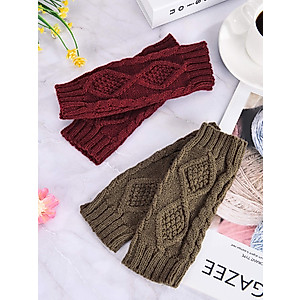 SATINIOR 4 Pairs Women Warm Knit Winter Fingerless Gloves Thumbhole Arm Warmers Mittens (Black, Navy Blue, Khaki, Wine Red)