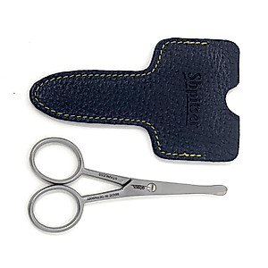 Solingen Nose & Ear Scissors - Stainless Steel Rounded Tip Scissors for Eyebrow, Nose Hair, Mustache and Beard - Made in Solingen & Germany by GÖSOL | Packed with Full Grain Leather Case