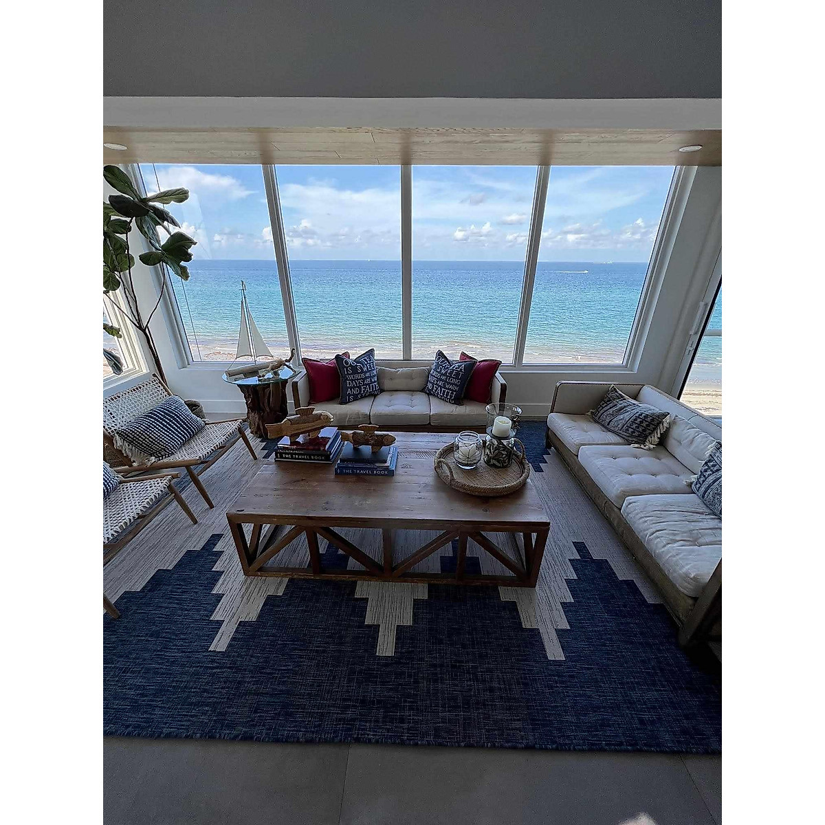 Hauteloom Djugun Outdoor Area Rug - Outside Porch Patio Rug Carpet - Waterproof Rug - Geometric - Black, Gray, Off White, White - 5'3" x 7'7"