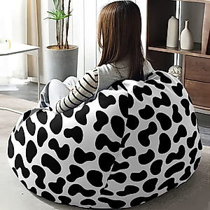 Lukery Bean Bag Chair for Adults (No Filler), Cow Print Bean Bag Cover, Stuffed Animal Storage Bean Bag Chairs for Kids, 3D Comfy Bean Bags Cotton Beanbag Lazy Sofa (S/27.6x31.5'',Cow Pattern 2)