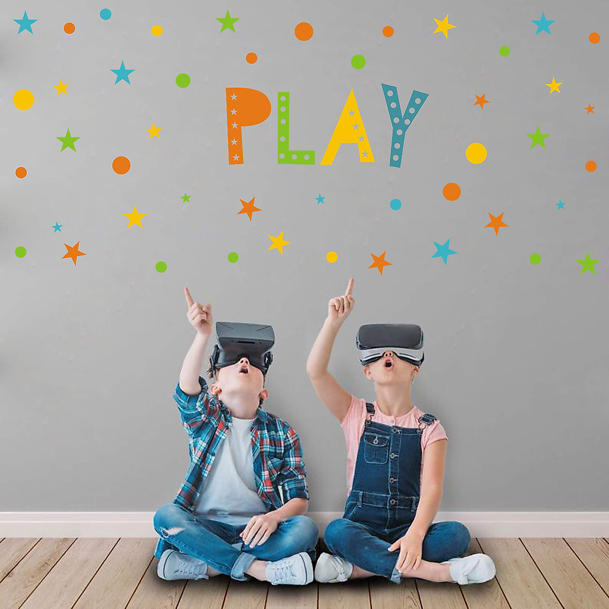 Play Wall Decals Playroom Wall Decor Modern Wall Decals for Kids Girls Boys Bedroom Nursery Wall Stickers Star Wall Decals Dots Wall Art A62 (Play Room)