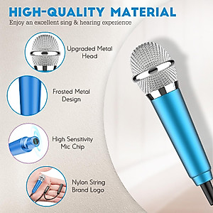 Wootrip Mini Microphone, Karaoke Tiny Microphone for Voice Recording Interview, Portable Small Singing Mic 3.5mm Plug with Stand Suitable for Android Phone,iPhone,iPad, Laptop (Blue)