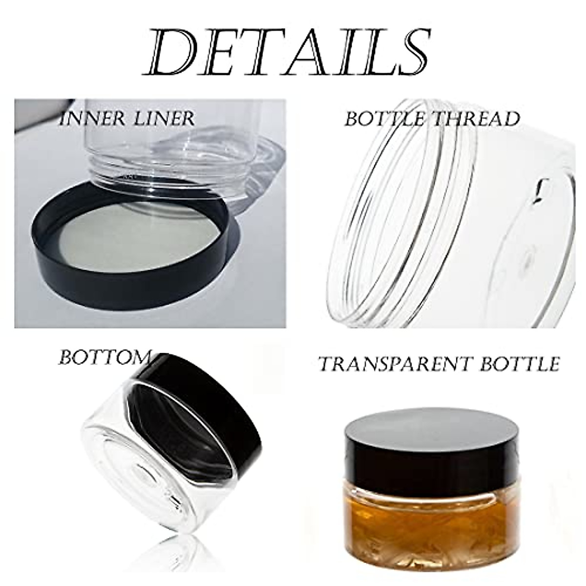 ZEJIA 1oz Plastic Jars with Lids, 6PCS Clear Small Plastic Jars, Empty Plastic Containers with Black Lids, Round Travel Jars for Cosmetics, Lotions, Acrylic Powder, Beauty Product, Slime
