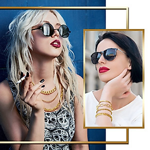 Glenmal 7 Pcs Halloween 90S Jewelry Set for Women Gold Necklace Bracelet Sets 80s Hip Hop Jewelry Gold Party Accessories (Classic)