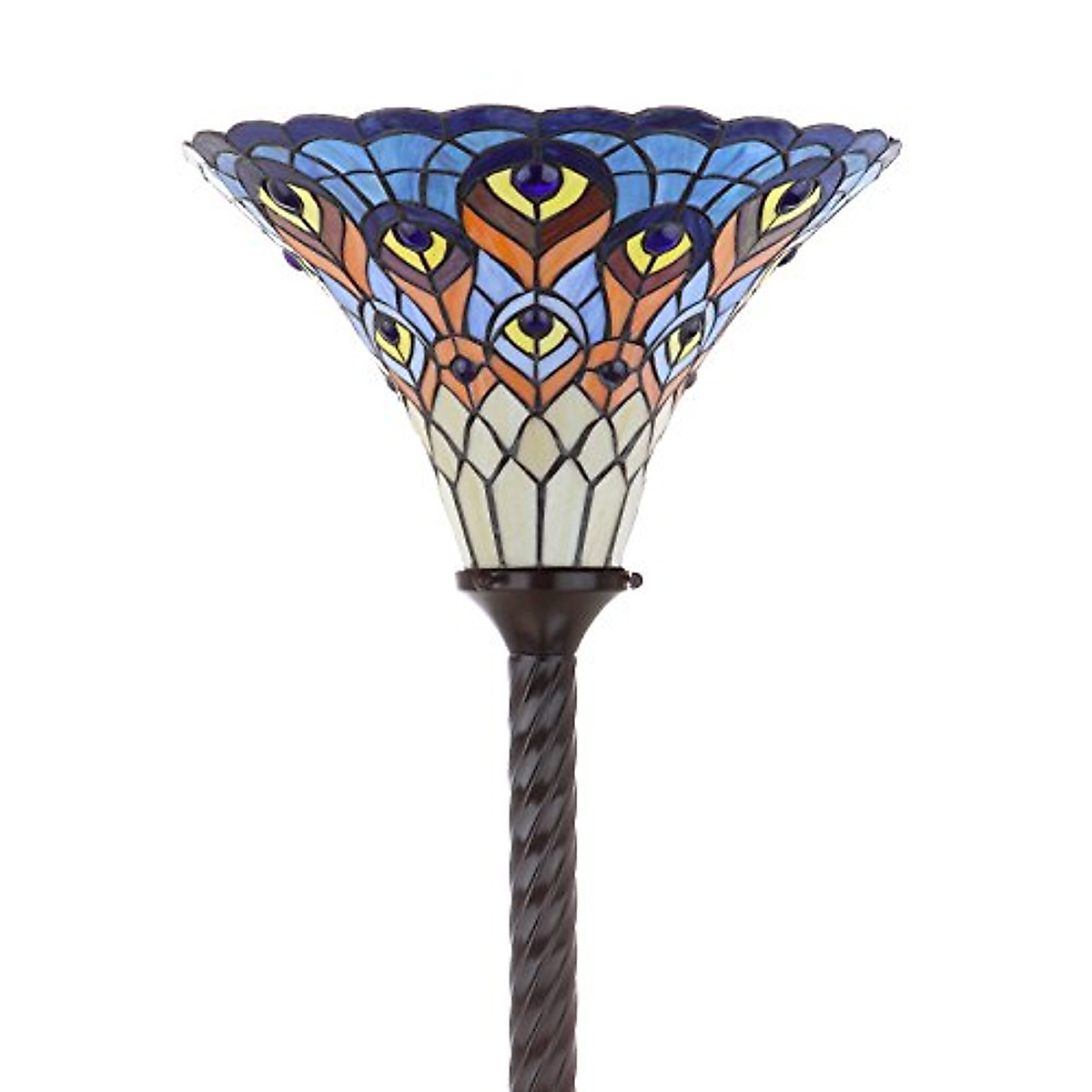 JONATHAN Y JYL8006A Peacock Tiffany-Style 70" Torchiere LED Floor Lamp, Tiffany, Traditional, Art Nouveau Style, Office, Bedroom, Living Room, Family Room, Dining Room, Hallway, Foyer, Bronze