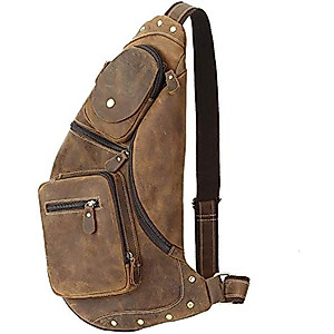 Leathario Men's Leather Sling Bag Chest Bag For Men Genuine Leather Crossbody Shoulder Bag Small Backpack For Works Casual