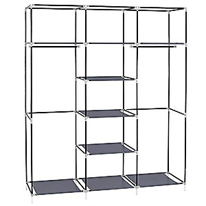 Portable Clothes Closet Non-Woven Fabric Wardrobe Double Rod Storage Organizer 69" - Gray