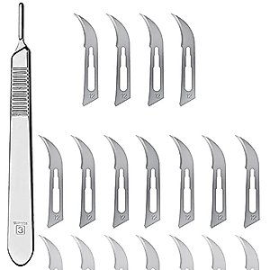 AAProTools 15 Pack Blades 12 and Scalpel Handle Stainless Steel, Size 12 Scalpel Blades with Knife Scalpel, High Carbon Steel Dermablade 12 Blades and Handle