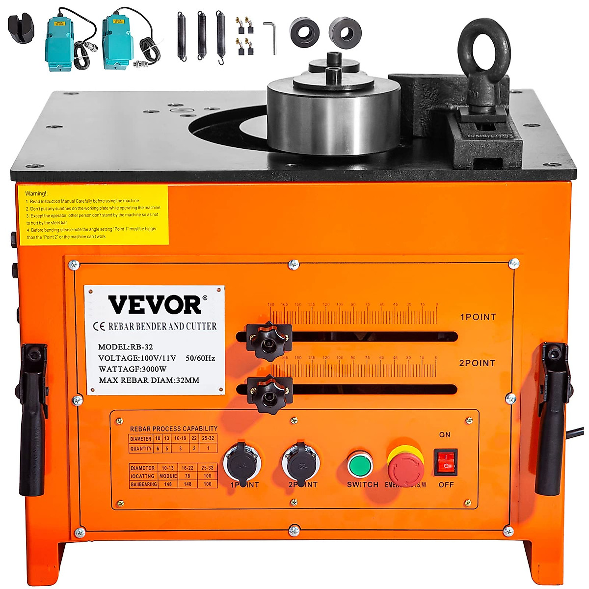 VEVOR Hydraulic Rebar Bender, 3000 Wattage Electric Rebar Bender, 1-1/4'' / 32 mm #10 Grade 60 Max Rebar Diameter, Rebar Steel Bender Machine, Bending Machine for Bending Rebar, Steel Bar, Steel Rod