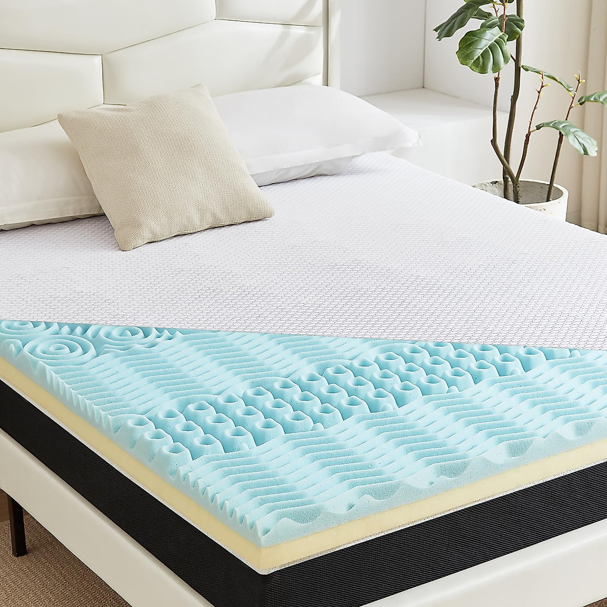 7 Zone Mattress Topper 3 Inch, King Size, Cooling Gel Mattress Topper with Soft Cover, Dual Layer Zonal Support Fome, Non-Slip, Pressure Relief & Back Pain, CertiPUR-US Certification