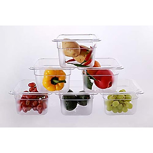 Hakka 1/6 Size Polycarbonate Food Pans,2.5"Deep Clear Steel Steam Table Pans Commercial Gastronorm Catering Food Containers for Restaurant, Hotel, Buffet,Party - Pack of 6