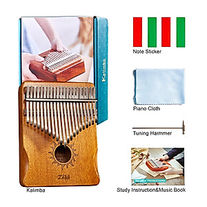 TienClef Kalimba Thumb Piano 21 Keys with Engraved Notes Helios Pattern Handhold Cute Finger Piano Mabogany Solid Wood Portable Musical Instrument with Music Book for Kids Adult Beginner (Natrual)