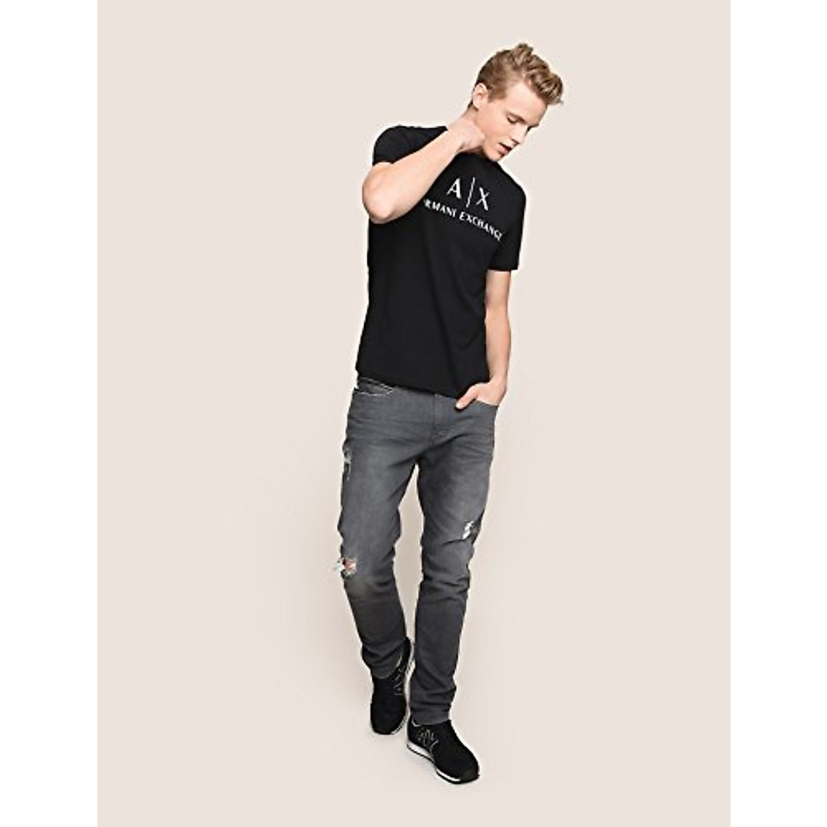 A|X ARMANI EXCHANGE mens Classic Crew Logo Tee T Shirt, Black, X-Large US