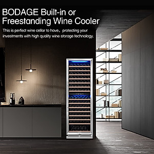 BODEGA Wine Cooler Refrigerator 24 Inch, 174 Bottle Dual Zone Wine Fridge with Double-Layer Tempered Glass Door and Temperature Memory Function,Built-in or Freestanding