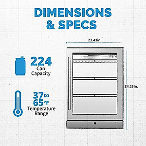 NewAir Large Beverage Refrigerator Cooler with 224 Can Capacity - Mini Bar Beer Fridge with LED Lights - Adjustable/Removable Shelves And Bottom Key Lock - Cools to 37F - Stainless Steel