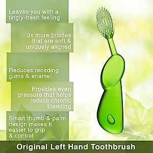 RADIUS - Original Left Hand Toothbrush, Soft Bristles, Designed to Improve Gum Health and Reduce the Risk of Gum Disease, Made with Sustainable Materials (Colors May Vary)