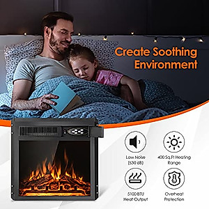 COSTWAY 20-Inch Electric Fireplace Insert, 5100 BTU Recessed and Freestanding Fireplace Heater with Remote Control, 7-Level Flame, Overheat Protection for Living Room Bedroom Office, 750W/1500W
