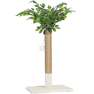 MSmask Cat Scratching Post, Natural Jute Sisal Scratch Pole, Cat Scratch Post with Artificial Banyan Leaves for Indoor Cats, Cat Scratcher & Home Decorating