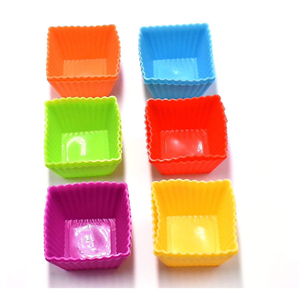 12PCS Silicone Mini Reusable Muffin Baking Cup Small Cupcake Holders Random Color Silicone Cupcake Liners Pastry Dessert Cups Nonstick Liner Molds for Making Muffin Chocolate Bread(Square)