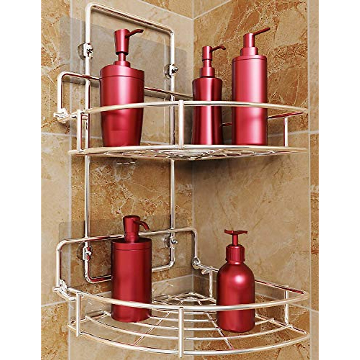 Vdomus Corner Shower Caddy 2 Tier Polished Chrome & 4 Pieces Transparent Adhesives 7.87 x 3.15 inches for No Drilling Needed Bathroom Shower Organizer