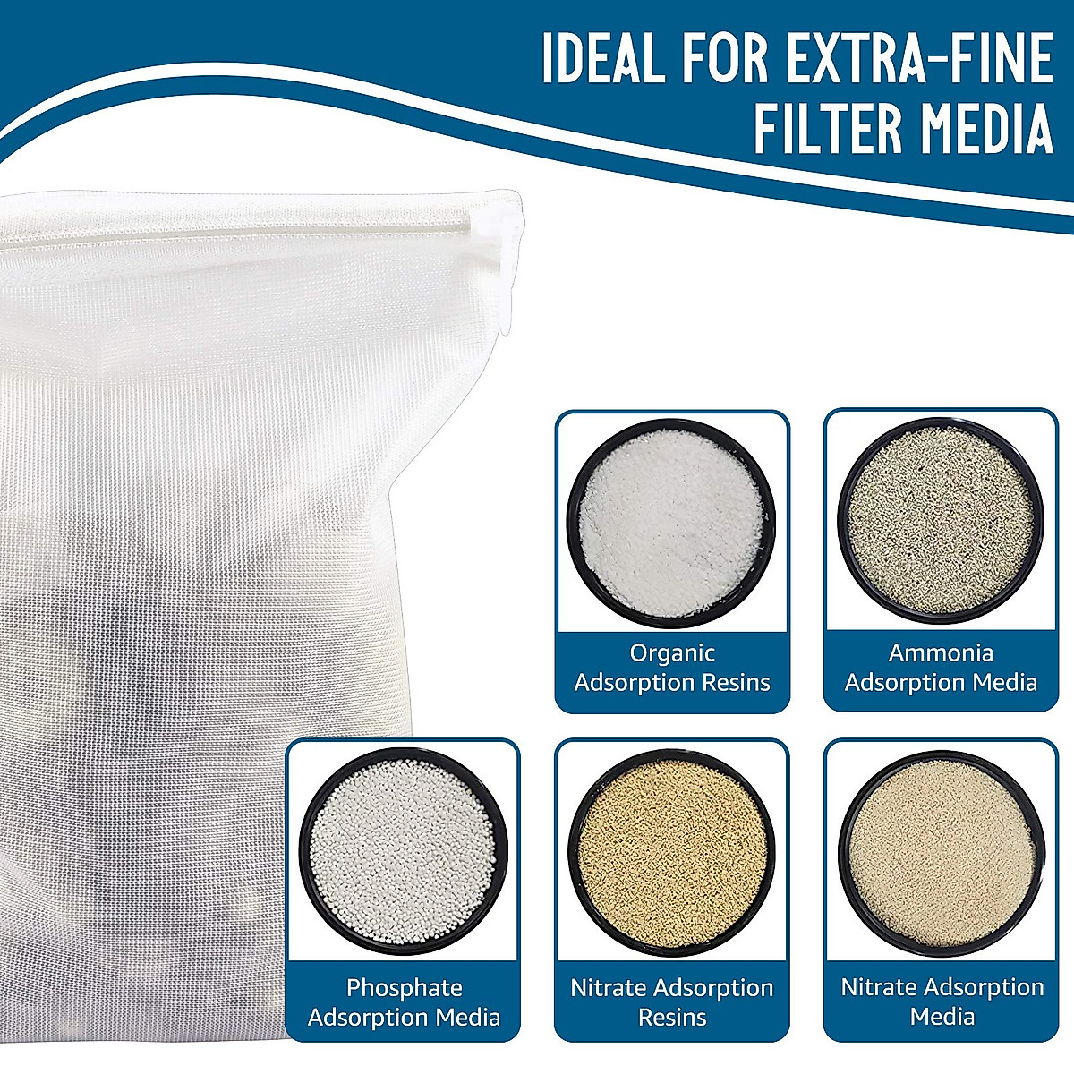 MyfatBOSS Aquarium Filter Media Bags - Extra Fine - 10 PCS Fine Mesh Reusable Nylon Net Filter Bags with Plastic Zipper for Extra Fine Resins Filter, 7.9 x 5.5 Inch