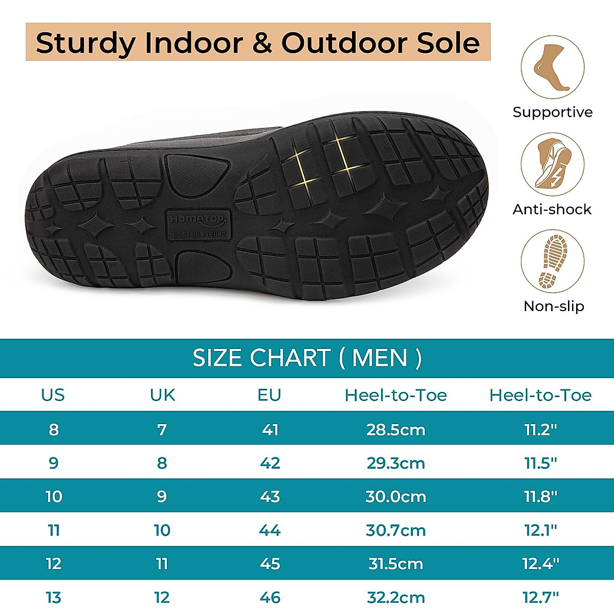 HomeTop Men's Classic Memory Foam Moccasin Slippers, Warm Comfy Microsuede House Shoes for Indoor Outdoor Gray, 10 US