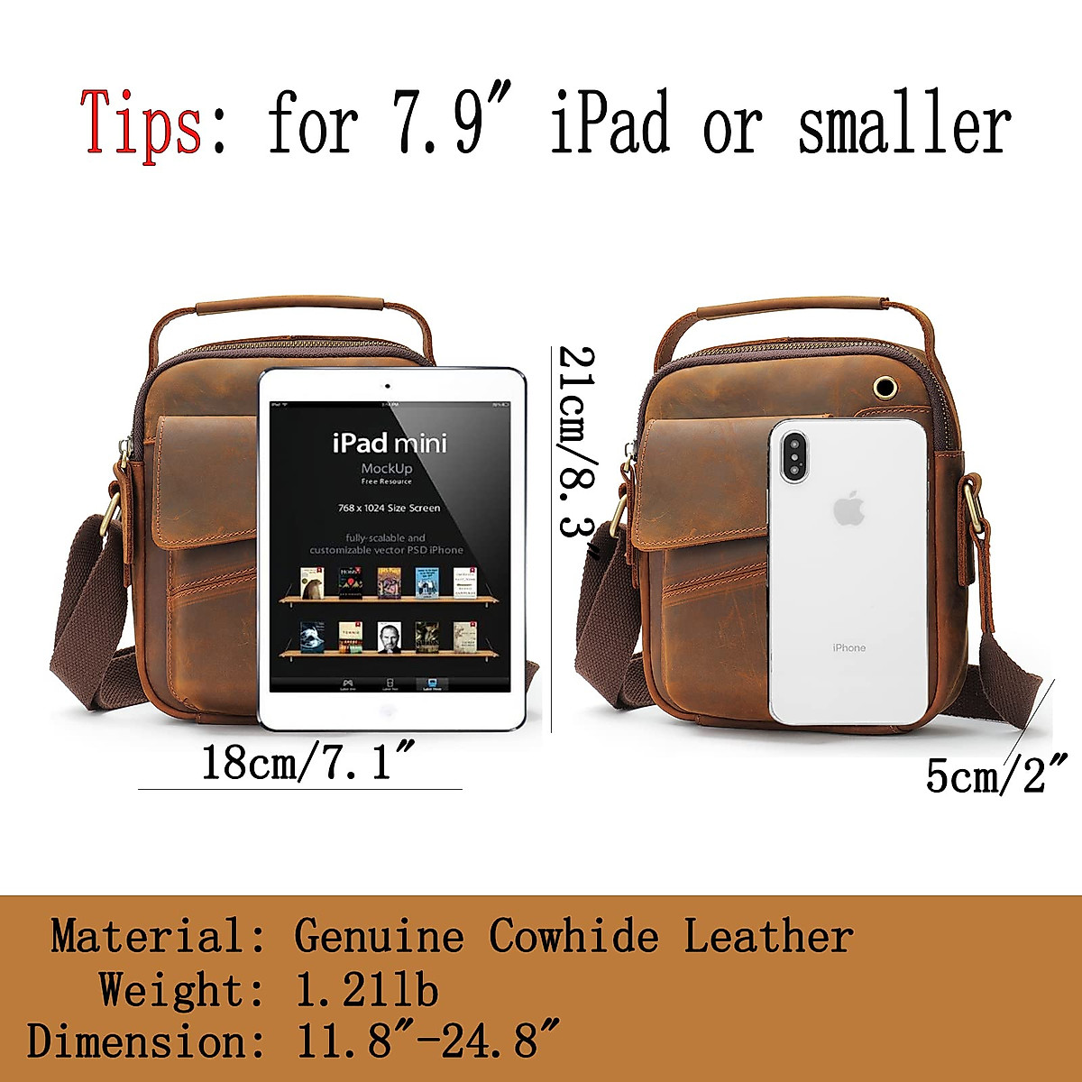 IVESIGN Crazy Horse Leather Crossbody Bag for Men Durable Stylish Satchel Bag Compact Design with Large Capacity Perfect for Everyday Use