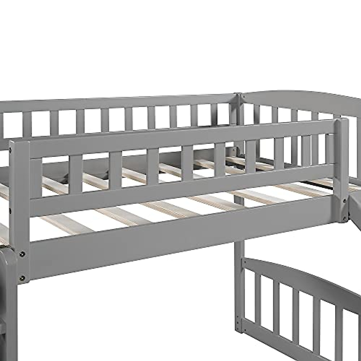 Twin Loft Bed with Slide, Wooden Low Loft Bed with Stairs and Storage for Kids Girls Boys Teens - Gray