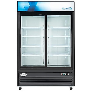 KoolMore MDR-2D-GSLD Commercial Glass 2 Door Display Refrigerator Merchandiser - Upright Beverage Cooler with LED Lighting - 45 Cu. Ft., Black