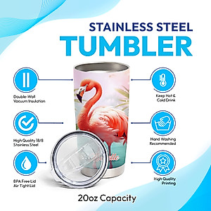 Hyturtle Personalized Gifts For Flamingo Lover - Flamingos Are Awesome Custom Name Stainless Steel Tumbler 20oz With Lid - Idea Bird, Animal lover Gift For Women Girl On Birthday, Christmas