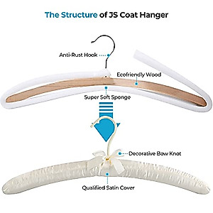 JS HANGER Padded Hanger for Sweaters - 17 Inch Extra Large Heavy Duty Satin Covered Coat Hangers No Shoulder Bump for Women Clothes, Sweaters, Dresses, Clothing, Weddings, Lingerie Pack of 10, Ivory