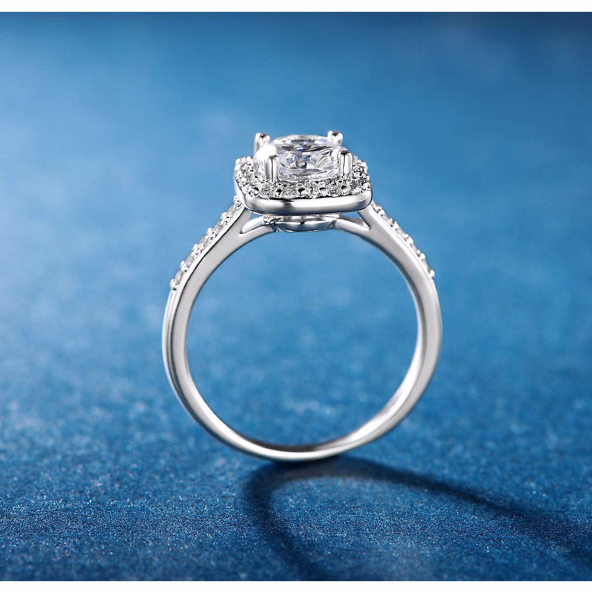 MDFUN 18K White Gold Plated Cubic Halo Zirconia Promise Engagement Halo Eternity Ring for Women (rhodium-plated-brass, 5)