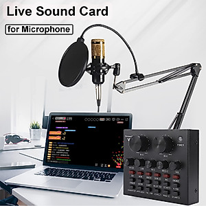 Diyeeni Mobile o Mixer Console, Multifunctional USB Live Sound Card Intelligent Volume Voice Changer Device Recording Sound Card for Live Broadcast, Hosting Speech, Karaoke for iOS Android