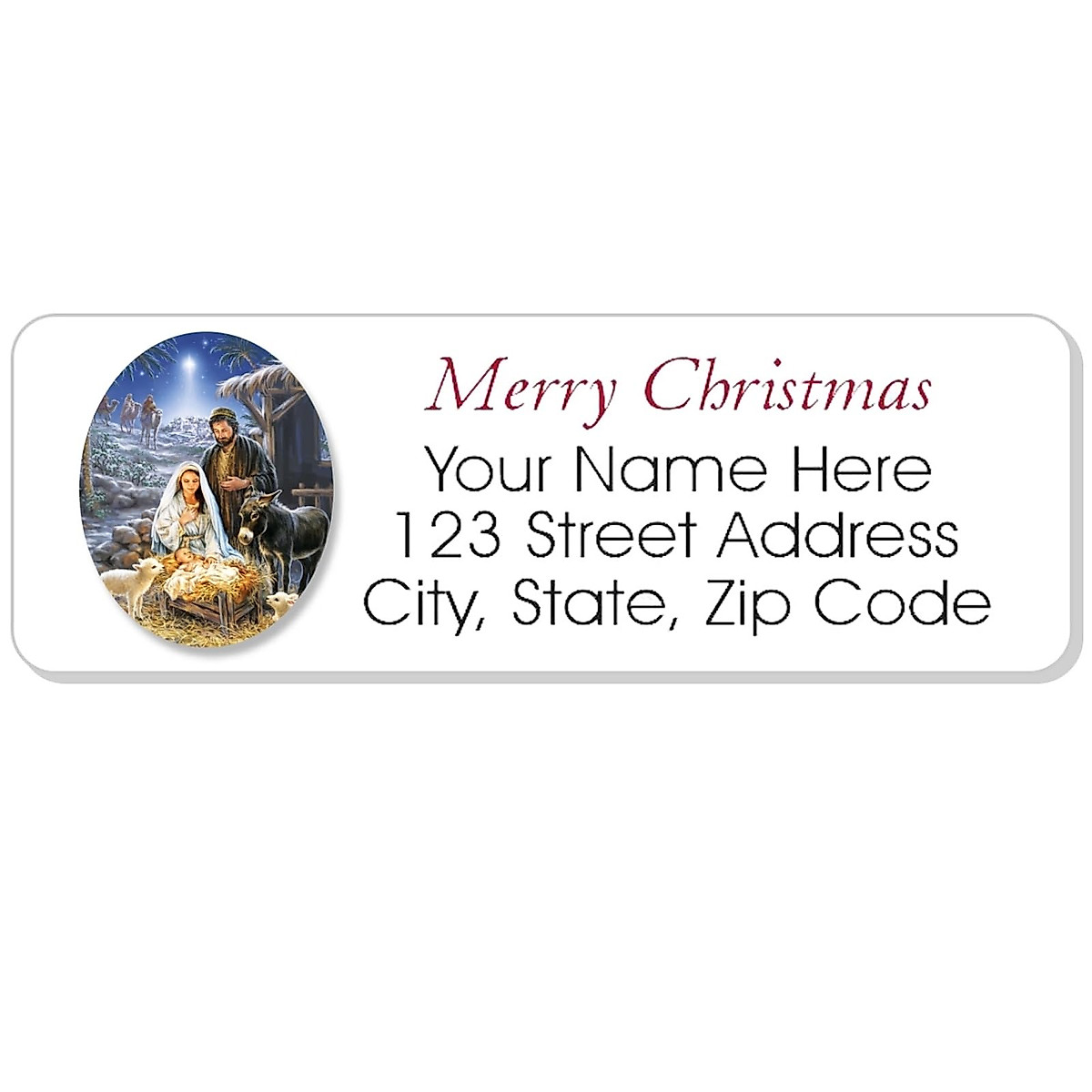 Christmas Return Address Labels Personalized - Set of 60 Custom Address Labels - Nativity for Envelope Mailings, Flat Sheets Easy Peel and Stick, Permanent Rectangle Labels (White) Made in The USA