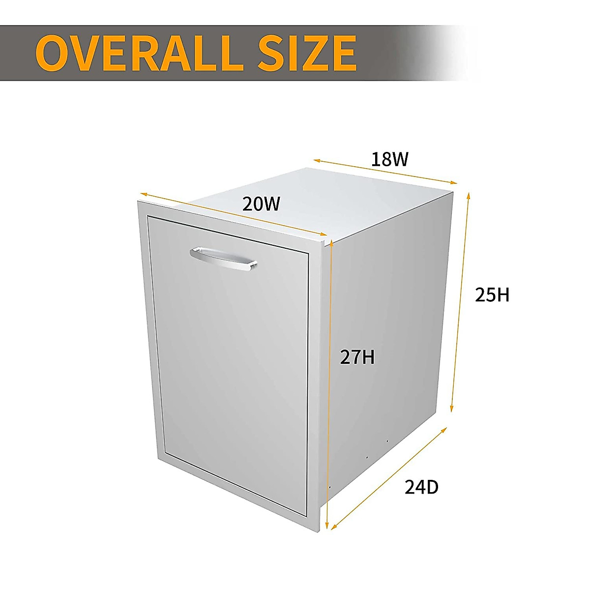 KODOM Built-in Double Trash Drawer 20" W x 27" H x 24" D Pull-Out Tray Outdoor Kitchen Stainless Steel Trash Drawer with Handle Storage Two Trash Bins for BBQ Island Grill Station