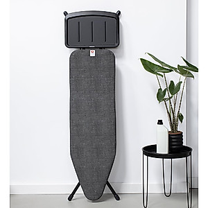 Brabantia Size B Ironing Board (49x15 in) 7 Height Options, Solid Steam Unit Rest Holder (Denim Black) Non-Slip Feet, Anti-Collapse Child Locks