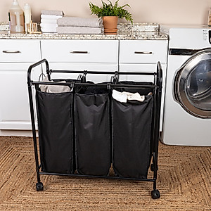 Household Essentials Rolling Triple Laundry Sorter, Black