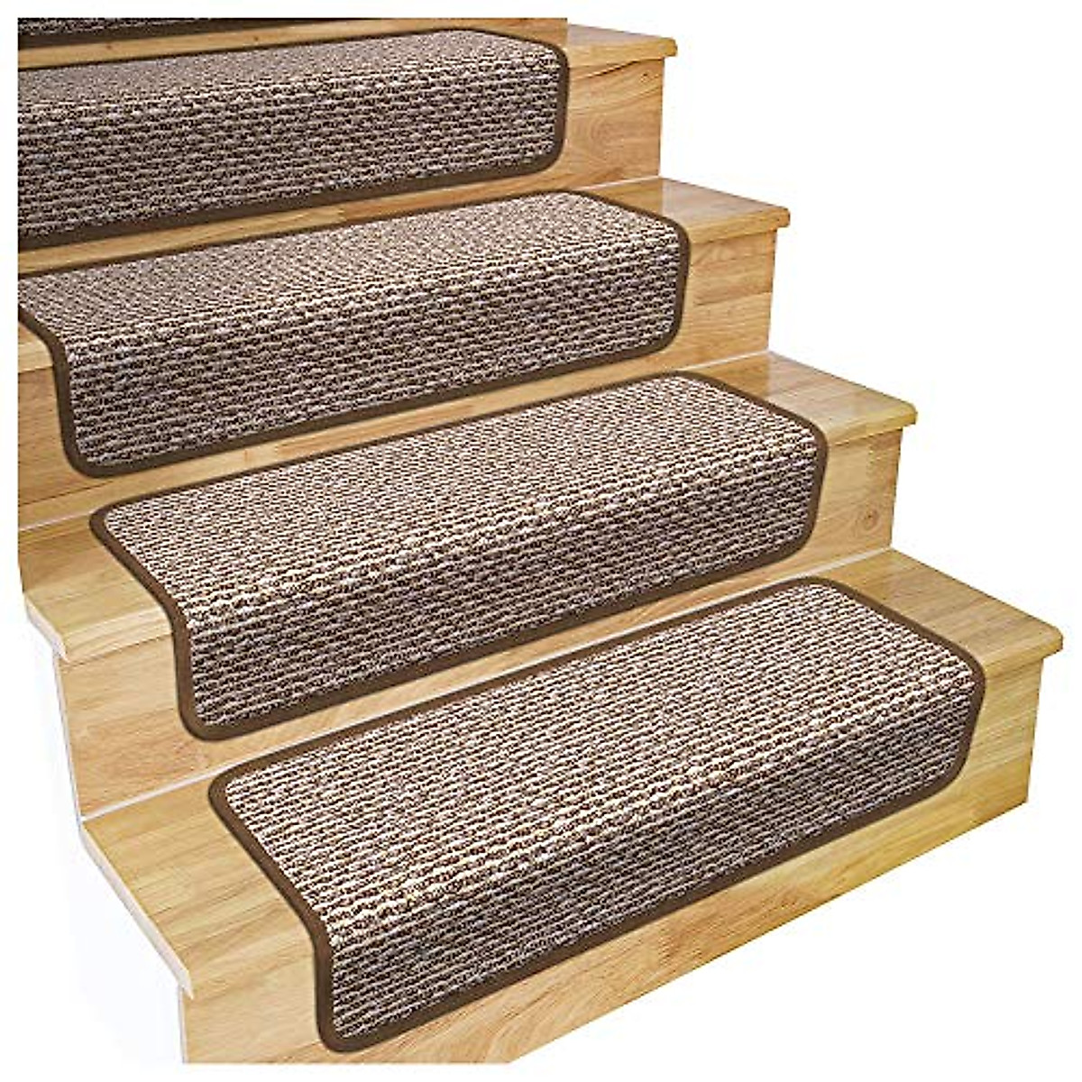 House, Home and More Set of 15 Overstep Attachable Carpet Stair Treads - Praline Brown - 17 Inches X 30 Inches