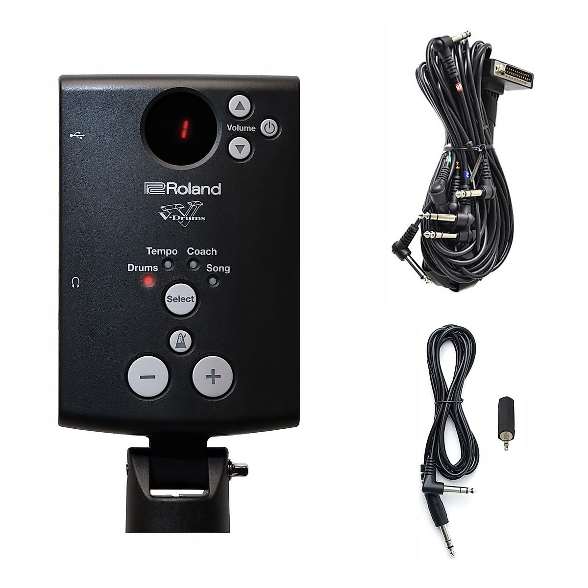 Roland TD-1 V-Drum Module with Cable Snake and Silverline Audio 10ft Auxiliary Cable Bundle
