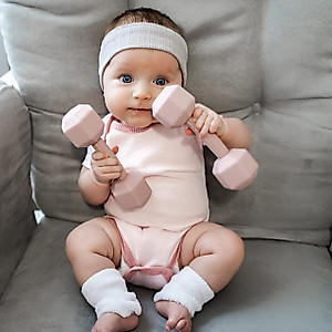 Giftty Baby Dumbbell Toy - Silicone Infant Rattle Teething Toy Teether Toddler Sensory Toy Durable Safe Exercises Workout Weight - Great Gift for Girls and Boys (1pcs 4.8oz - Pink)