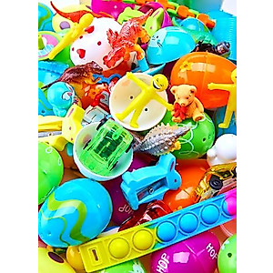 Minetom 80 Pcs Colorful Plastic Prefilled Easter Eggs with Toys inside Includes Dinosaur Toys,Finger Puppets, Pullback Car Toys, Easter Themed Rings,Easter Egg Hunt Supplies Party Favor Gifts for kids