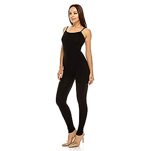 CNC STYLE C003 Women Active Plus n Regular Size Cotton Stretch Scoop Neck Sleeveless Tank Yoga One Piece Jumpsuit Unitard Bodysuit, Large, Black Spaghetti