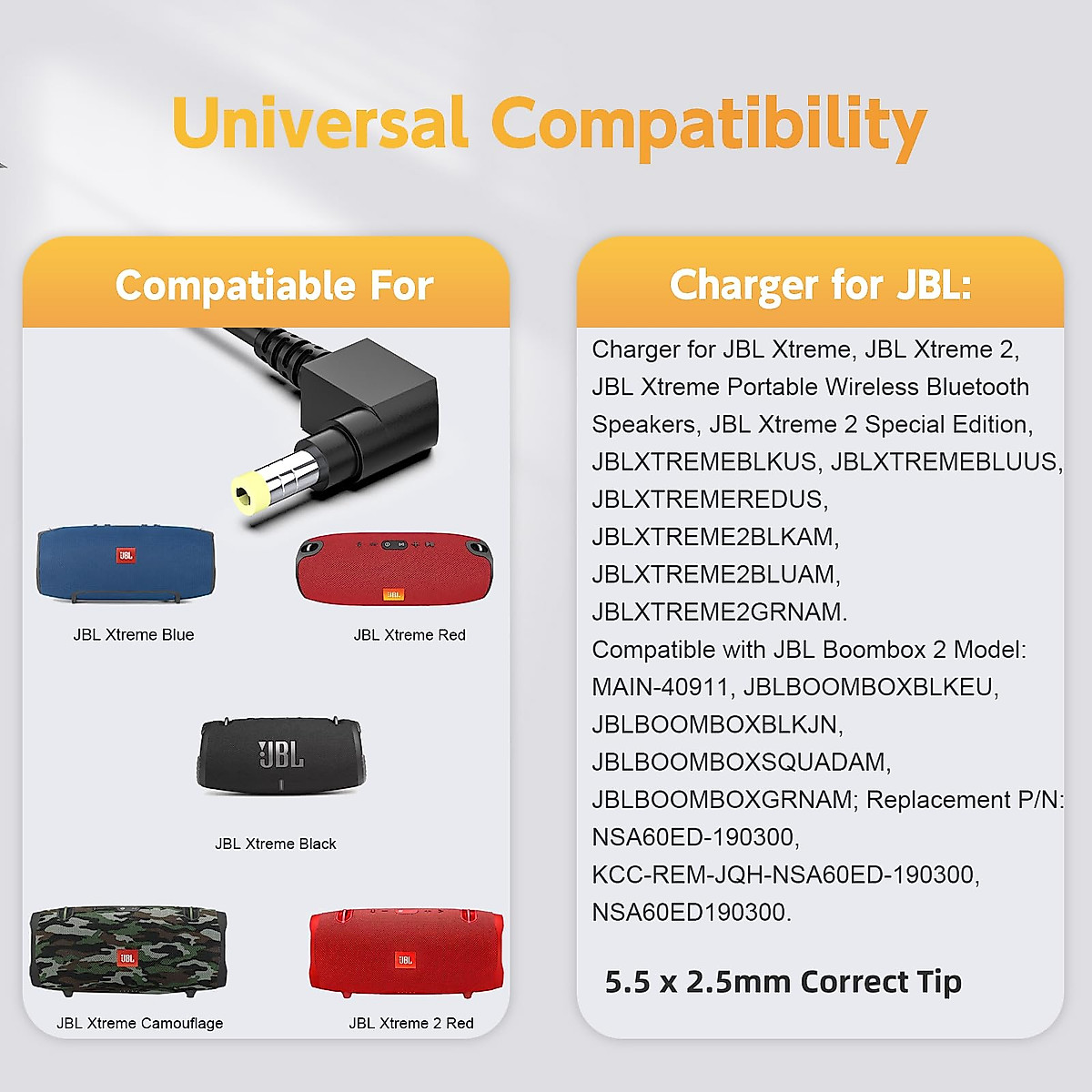 19V Charger for JBL Xtreme 2, JBL Boombox 1 2, Extreme Portable Wireless Bluetooth Waterproof Speaker Power Adapter, JBL Speaker Power Supply Cord