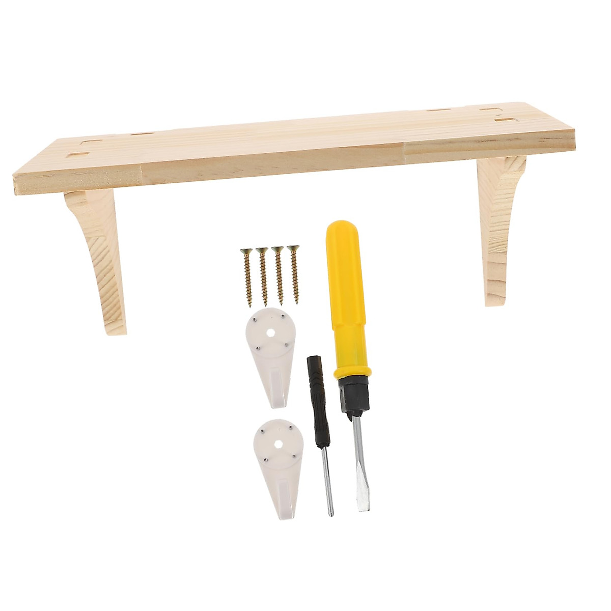 HAWILLOSCH 1 Set One-Word Partition Pictures Display Shelf Wall Mounted Shelf Picture Hanging Hooks Picture Hooks Tv Wall Hook Wall Storage Shelf Wall Mount Shelves Plant Beige Solid Wood