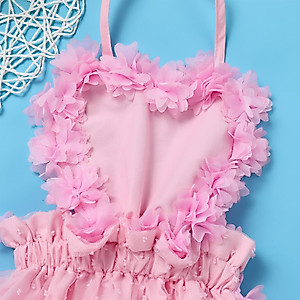 Baby Girls 1st Birthday Outfit Heart Lace Romper Flower Tutu Princess Dress with Tulle Skirt Sleeveless Backless Jumpsuit Sunsuit Playwear Dress Cake Smash Photo Shoot Clothes Pink Flower 18-24 Months