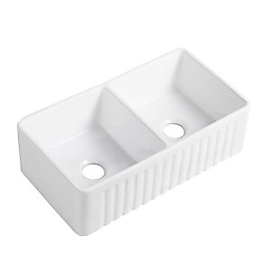 Cremona White Ceramic 33 in. Double Bowl Farmhouse Apron Kitchen Sink