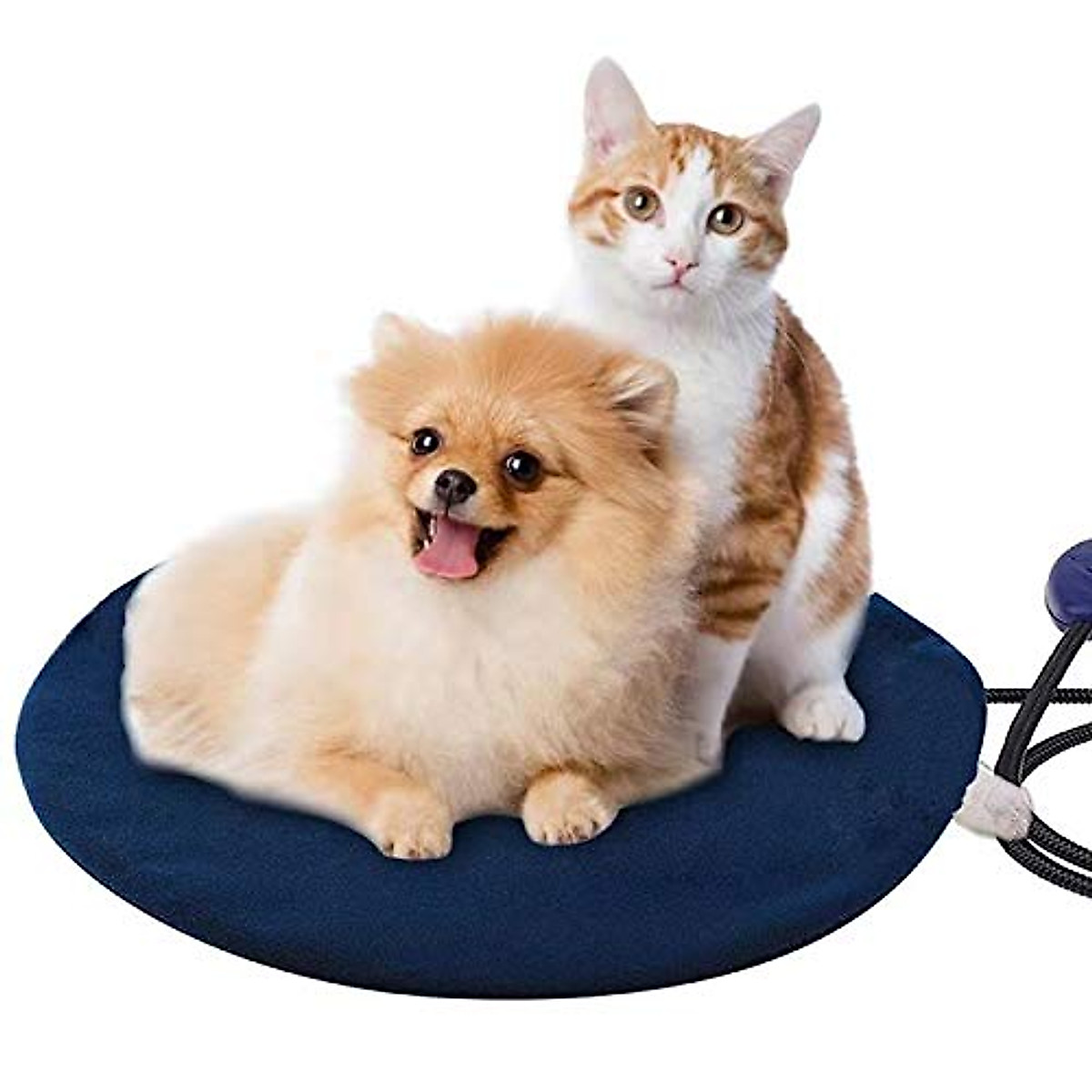 Cat Heating Pad,self Heating cat pad with Safe Indoor use Adjustable Warming Mat, Heated Dog pad with Chew Resistant Cord and Removable Cover for Cats and Small Dogs (Round, Blue) …